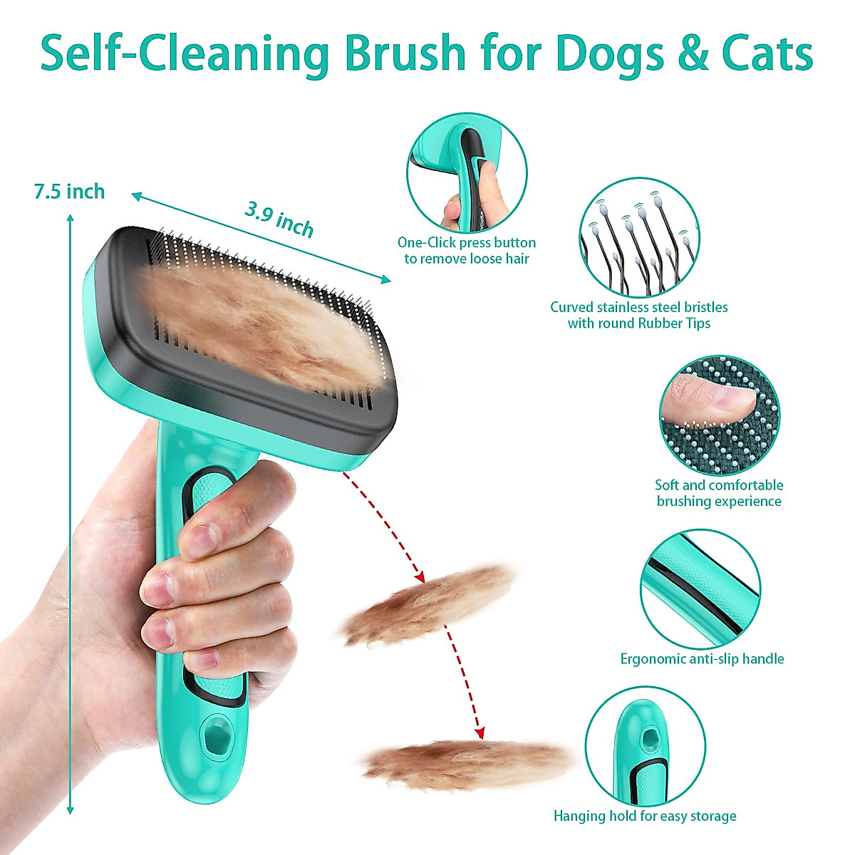 WOPQAEM Dog Brush Kit for Grooming Short & Long Haired Dogs & Cats, 5 in 1 Pet Grooming Set for Small Animals, 5 PCS Puppy Self-Cleaning Slicker Brush and Pet Comb for Shedding Medium & Large Dogs
