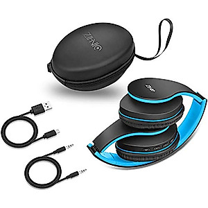 ZIHNIC Bluetooth Headphones Over-Ear, Foldable Wireless and Wired Stereo Headset Micro SD/TF, FM for Cell Phone,PC,Soft Earmuffs &Light Weight for Prolonged Wearing (Black/Blue)