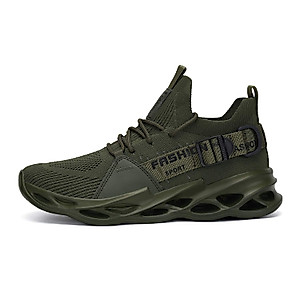 Nihaoya Running Shoes for Men Slip on Breathable Tennis Shoes Sport Athletic Blade Type Sneakers Army Green 7.5