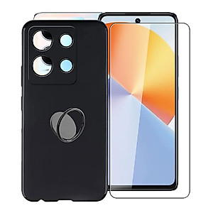 KJYFOANI for Infinix Note 30 Case, [ 1 x Tempered Glass Protective Film], Shockproof Soft Cover, with [360° Rotation Ring Kickstand] Case for Infinix Note 30 (6.78") - Black