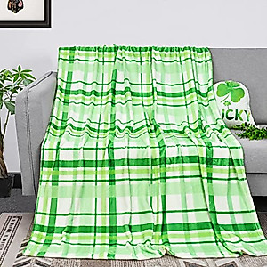 St Patricks Day Fleece Throw Blanket with Gift Bag, Soft Lucky Green Stiped Throw Blanket for Girls Women Men, Lightweight Cozy Plush Shrow Blanket for Couch Chair Bed Sofa, 50 x 60 Inch