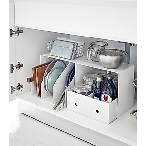 Yamazaki Home Cabinet Storage Organizer | Set of 2 | Kitchen Pantry | Steel | Riser, One Size, White
