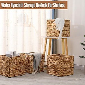 Wicker Storage Basket Water Hyacinth Woven Basket Wicker Storage Cubes,Foldable Baskets for Shelves,Handwoven Laundry Totes for Bedroom,12x12x12inch,Set of 2