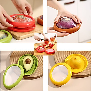 OUKEYI Fruit and Vegetable Storage Containers Reusable SiliconeRefrigerator Box Storage Bowls Saver Holder Keeper foronion, Tomato, Lemon, and avocado ，Refrigerator Vegetable Crisper 4Pieces