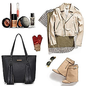 Montana West Tote Bag for Women Vegan Leather Large Concealed Carry Purse for Work Fashion Shoulder Handbag with Fringe,MWC-G029BK