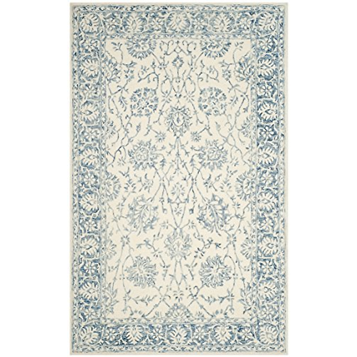 SAFAVIEH Blossom Collection 5' x 8' Ivory/Blue BLM351A Hand-Hooked Premium Wool Area Rug