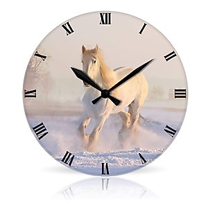 White Horse 10.75" Round Acrylic Wall Clock