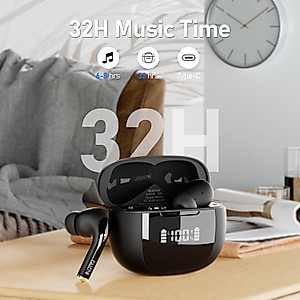 CALCINI Wireless Earbuds, Bluetooth Earbuds 5.3 with LED Power Display Charging Case (Black)