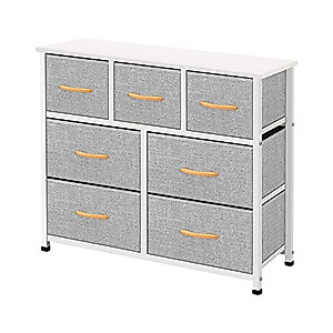 AZL1 Life Concept Storage Organizer 7-Drawer Closet Shelves, Sturdy Steel Frame Wood Top with Easy Pull Fabric Bins for Clothing, Light Grey