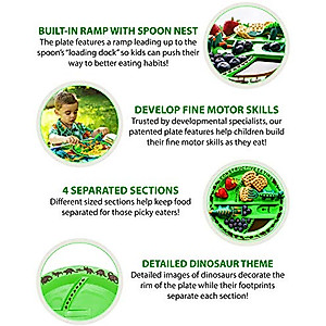 Constructive Eating Plate and Utensils Set Dinosaur - Made in USA - Toddler Dinnerware, Kids Dinnerware and Utensils Set for Ages 1-3, Toddler Utensils 2 and 3 Year Old, Divided Toddler Plates