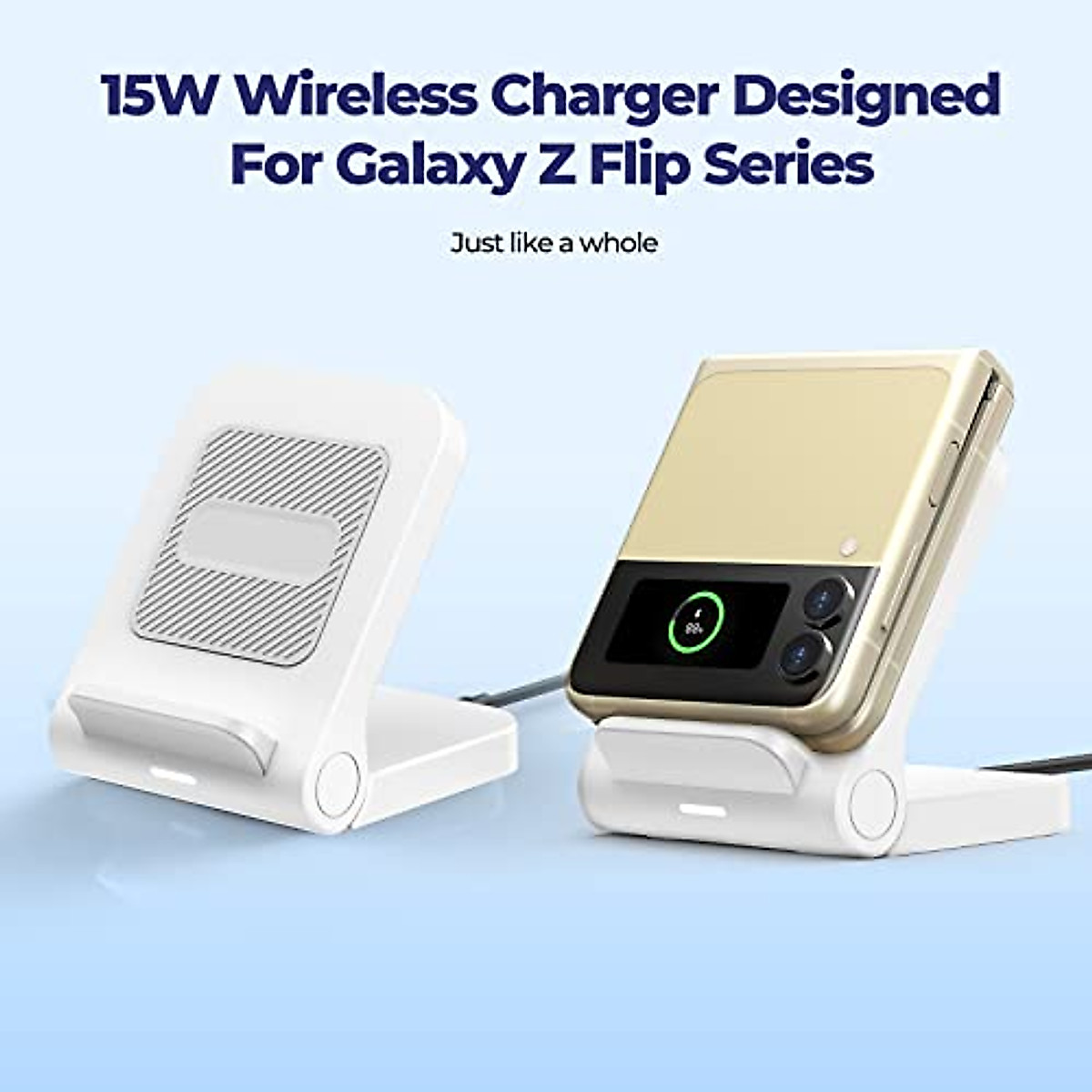 Galaxy Z Flip Wireless Charger Galaxy Z Flip 3 Fast Wireless Charger Stand Compatible with Galaxy Z Flip 4/Z Flip 3/Z Flip, Space Saving, Easy to Carry,White