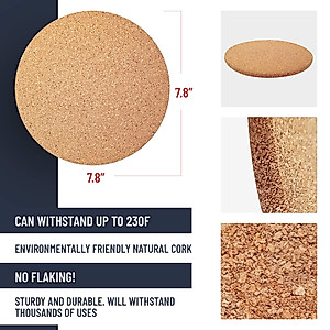 ReBL Large Cork Trivets for Hot Dishes (8 Inch) Thick Cork Coaster - Cork Trivet Hot Pads - Cork Plant Mats - Trivets for Hot Pots and Pans - Kitchen Counter - Pot Coasters - Hot Pan Coaster (4-Pack)