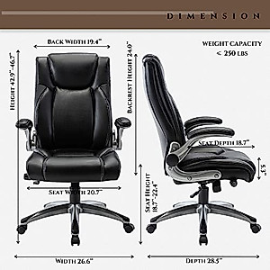 COLAMY Executive Office Ergonomic Chair with Adjustable Lumbar Support, Flip-up Armrests, High Back Adjustable Height and Tilt for Working, Study, Gaming