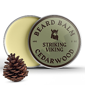 Striking Viking Beard Balm for Men - Leave-In Beard Conditioner - Styling Balm with Natural Butter - Argan & Jojoba Oils, Strengthens & Softens (Cedar Scent, 2 Oz) - Mustache Wax
