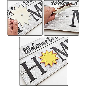 Juvale Interchangeable Welcome Home Sign, Wood Grain Hanging Wall Decor (16 x 9 in, 8 Pieces)