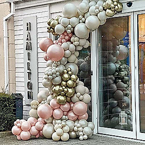 Dusty Rose Pearl Balloon Garland Double Stuffed Blush Pink Beige Balloons White Sand Nude Boho Balloon Arch Kit Metallic Gold Balloons for Baby Shower Bridal Wedding Birthday Party Decoration