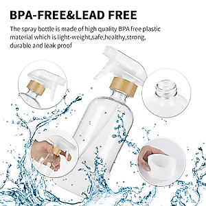 HOMBYS Empty Bamboo Glass Spray Bottles with Silicone Sleeve Protection - Refillable 17 oz Clear Glass Containers for Cleaning Solutions, Essential Oils, Misting Plants - Quality Sprayer - 3 Pack