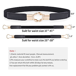 LEACOOLKEY Fashion Skinny Dress Belt for Women for Jeans,Elastic Thin Waist Belt for Dress,Gold Buckle Retro Stretch Ladies Thin Waist Belt