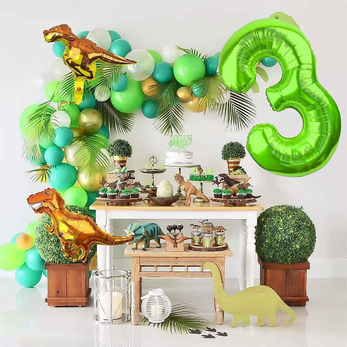 LEBERY Dinosaur Number 3 Ballloon, 40 Inch Green Number 3 Balloon, Mini Dino Foil Balloons Baby Dinosaur Balloons for Kid Dino Theme Jungle 3rd Birthday Baby Shower Party Decorations