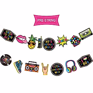 Blulu 80s Party Decorations 80s Banners Door Cover 80s Photo Booth Props 80s Themed Party Decorations Back to the 80s Sign Party Hip Hop Party Backdrop I Love 80s Table Background
