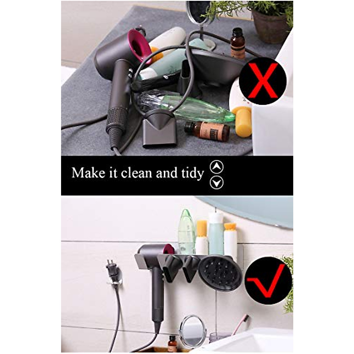 Hosoncovy Hairdryer Wall Mount Holder Stand Blow Dryer Rack Hook Organizer for for Dyson Supersonic Hair Dryer (Rose Gold)