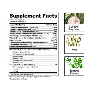 Hair Growth Supplement for Men - Grow Hair, Stop Hair Loss & Regrow Hair, Beard Growth, Skin and Nail Vitamin - Mens Hair Regrowth with Biotin for Men, Kelp, Bamboo & More (60 Capsules)