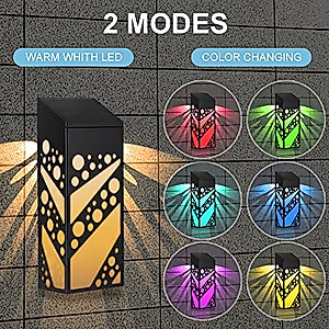 LKZSLSP Solar Fence Lights Outdoor Solar Wall Light Waterproof, Deck Lights Solar Powered Outdoor Decorative, 2 Modes: Warm White/RGB, Outside Solar Deck Light for Wall, Step, Yard, Garden (2Pack)