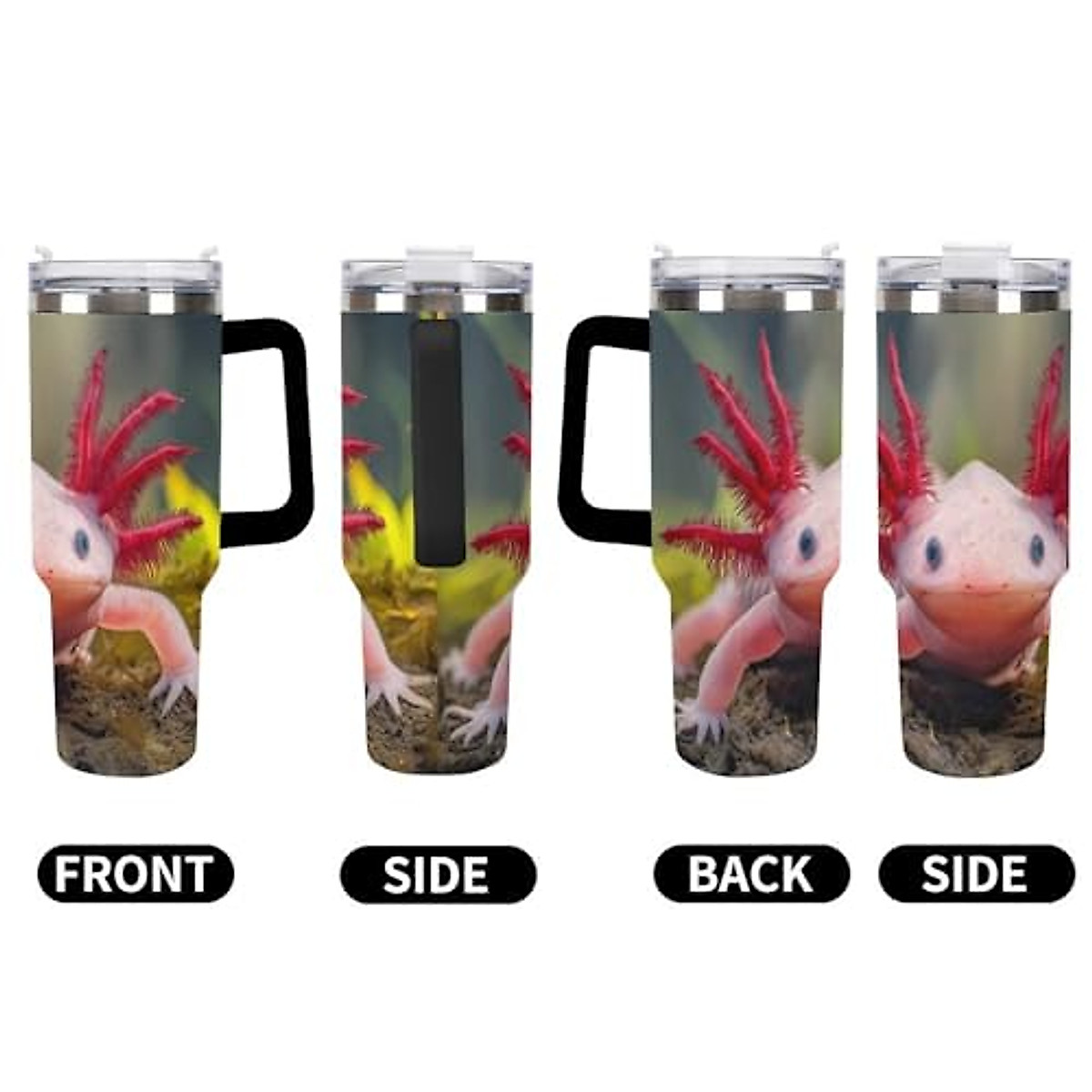 Axolotl Tumbler with Handle Travel Mug Water Bottle Tea Coffee Cup Black-style
