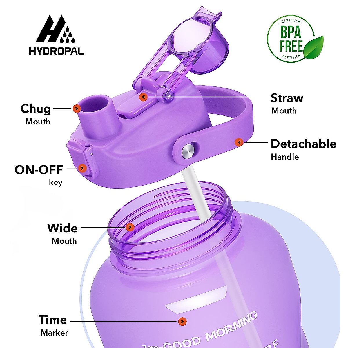 1 Gallon Water Bottles with Straw, 128 oz / 3.8L Water Bottle BPA Free Innovative 2-IN-1 Lid Gym Bottle with Times to Drink Motivational, Large for Sports Fitness Gym Camping Water Jug One Gallon