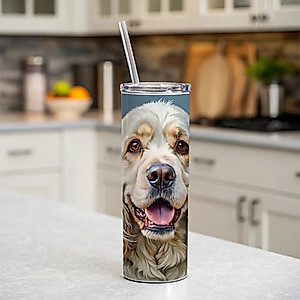 Clumber Spaniel Dog Illustration Skinny Tumbler 20oz with Straw Insulated Water Bottle Gift