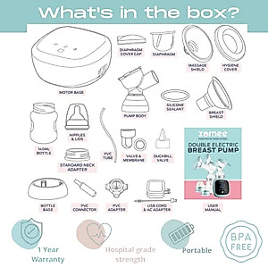 Zomee Z1 Double Electric Breast Pump | Milk Flow Stimulating Massage Mode and 9 Comfortable Suction Levels | LCD Screen | Rechargeable | Portable