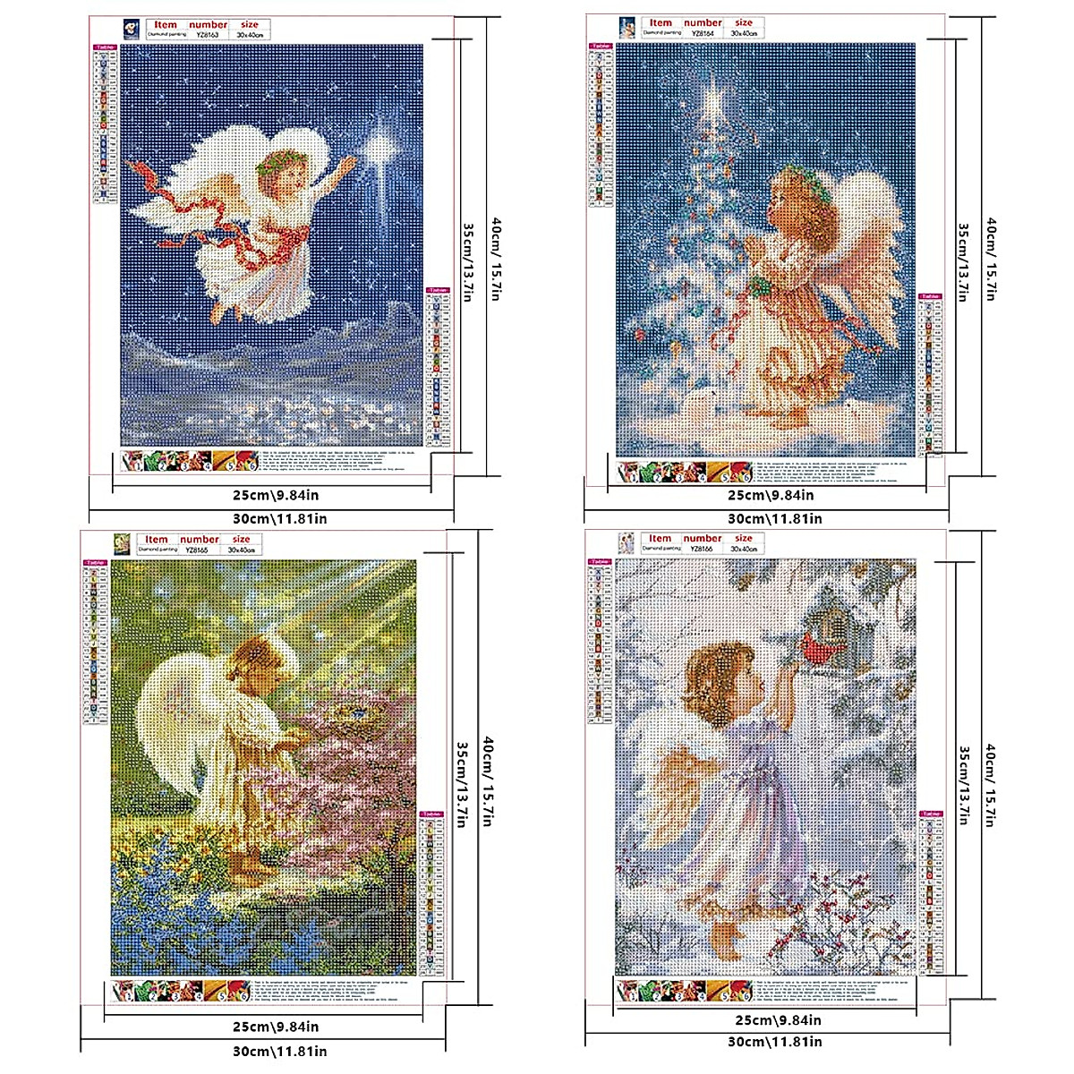 4 Pack 5D Diamond Painting for Adults DIY Angel Diamond Painting Full Drill Round Diamond Dots Art Kits for Kids DIY Elves Girl Diamond Art Painting Diamond Pictures Mosaic Sticker Art Kits 12x16In