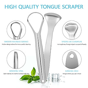 MORGLES Metal Tongue Scraper, 4 Pcs Tongue Cleaners with Case for Adults