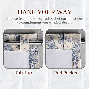 Maison d'Hermine Curtains for Living Room 100% Cotton 96 inch Length One Panel Window Toile Curtains for Bedroom with Loop & Rod Pockets - The Miller Blue, 50" W x 96" L