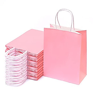Nexmint 24-Pack Medium Pink Paper Gift Bags with Handle: Pink Gift Bags, Pink Paper Bag, Shopping Bag, Party Favor Bags, Treat Bags, Goodie Bag, Business Tchotchkes, Shopping Bag, Retail Bag, Kraft Paper Bag