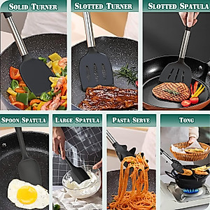 Silicone Kitchen Cooking Utensils Set-Umite Chef 43 pcs Heat Resistant Kitchen Utensils, Black Kitchen Gadgets Tools Set with Stainless Steel Handles for Non-Stick Cookware