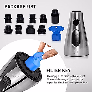 Pull Down Kitchen Faucet Head Replacement Parts - Kitchen Faucet Sprayer Head For Moen, Delta- American Standard - Sink Faucet Head With 9 Nozzels - 3 Functions Spray Head Spiral (‎Brushed Nickel)