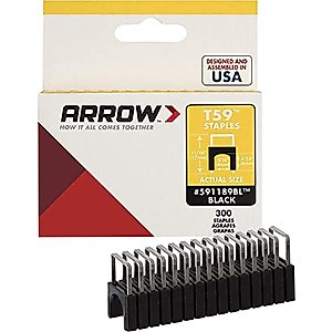 Arrow 591189BLSS Genuine T59 Stainless Steel 5/16-Inch by 5/16-Inch Insulated Staples for Cable and Wiring, Black, 300 Count
