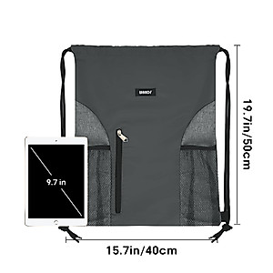 WANDF Drawstring Backpack Sports Gym Sackpack with Mesh Pockets Water Resistant String Bag for Women Men (Grey)