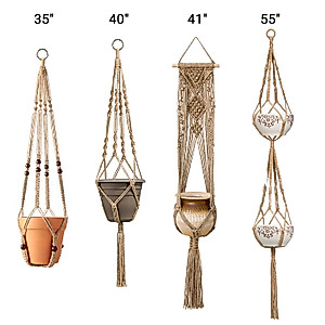 Mkono Macrame Plant Hangers 4 Pcs Indoor Outdoor Hanging Planter Basket Jute Rope Flower Pot Holder Boho Hippie Style