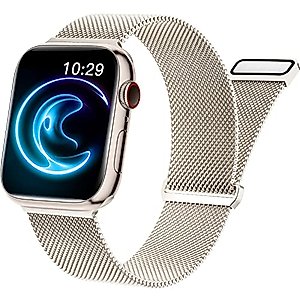 OYODSS Metal Bands Compatible with Apple Watch Band 49mm 40mm 38mm 41mm 42mm 44mm 45mm Women Men, Magnetic Stainless Steel Loop Mesh Strap for iWatch SE Ultra Series 8 7 6 5 4 3 2 1 Starlight