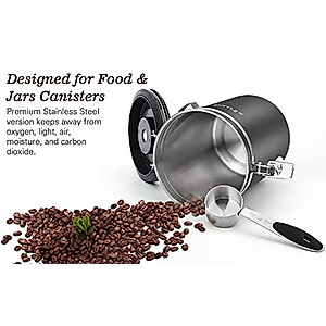 RollKit Coffee Canister Airtight Storage Containers for Beans Grounds, Stainless Steel Flavor-Saving Holder for Tea Jar w/Date Tracker, CO2 Release Valve, Airtight Lid, Scoop - Medium 16oz, Gray