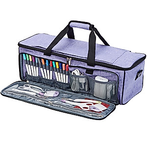 HOMEST Carrying Case with Mat Pocket for Cricut Maker 3, Cricut Explore Air 2, Cricut Maker, Cricut Explore 3, Large Front Pockets for Accessories and Supplies, Purple