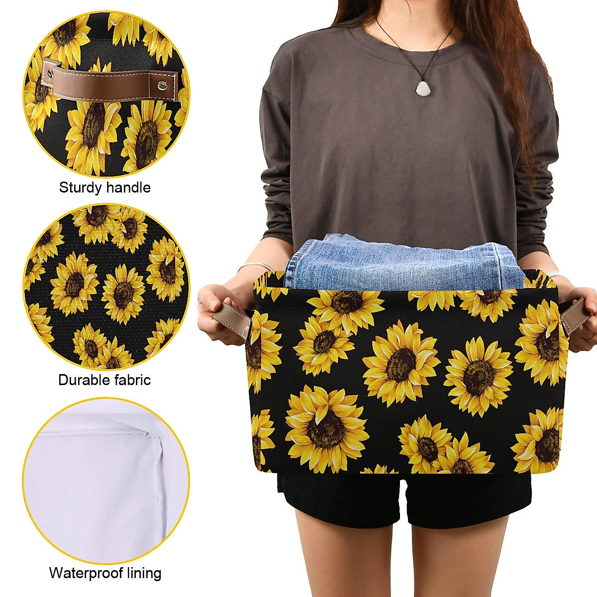 STAYTOP Large Storage Basket Collapsible Toy Storage Bins Waterproof Laundry Basket with Handle.Used for Home Closets, Offices, Bedrooms, Kids Toy and Gift Baskets-Vibrant Sunflower（Rectangular)1PCS