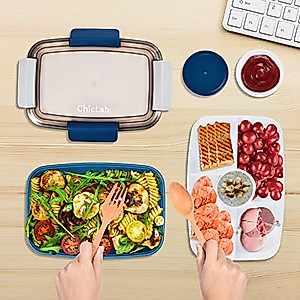ChicLab Large Salad Lunch Box Adult - With 68-oz Salad Bowl, 5-Compartment Tray, 3-oz Sauce Container, Reusable Spork & BPA-Free