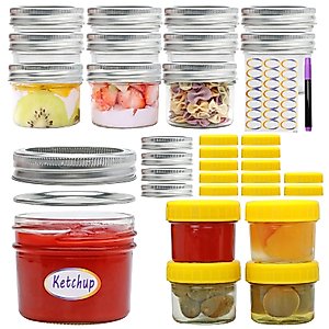 4 oz Glass Bottle with Lid, Mason Jars, Home Storage, Kitchen Storage, Condiments, Sauces, DIY Spice Bottle, Gift Giving,Pack of 16