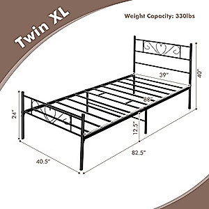 RIVALLYCOOL 12.5”-High Metal Bed Frame, Heavy-Duty Twin-XL Platform Bed Frame w/Sturdy Steel Slat Support, Headboard & Footboard, Mattress Foundation w/Storage, No Box Spring Needed, Easy Assembly