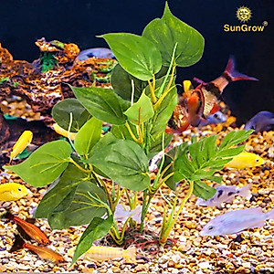 SunGrow 10" Plastic Leaf Plant, Heavy-Duty Ceramic Base, Hiding Spot for Fish, Betta, Angelfish, Gold Fish, Frog, Python, Reptiles, Amphibians
