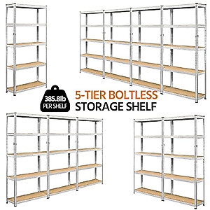 Topeakmart 2 PCS 5-Tier Utility Shelves, Metal Storage Shelves Garage Shelving Unit Adjustable Garage Storage Shelves Storage Racks Heavy Duty Shed Shelving- Silver, 35.5 x 12 x 71 Inch