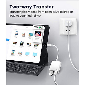 Fubiaofei USB Adapter for iPhone/iPad, LᎥghtnᎥng to USB Female OTG Adpater,USB3 to iPad Adapter with Charging Port,Supports FlashDrives,MIDI,SD Card Reader and Mouse,Plug&Play